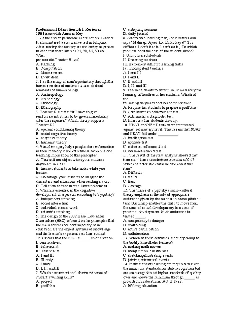 Professional Education LET Reviewer PART 1 | PDF | Teachers | Learning