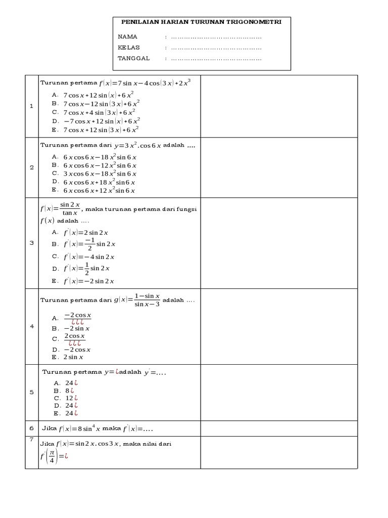 Turunan Trigonometri | PDF