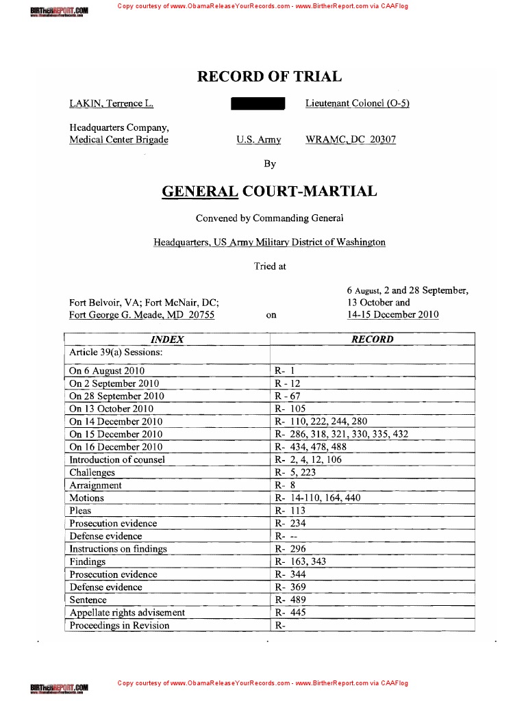 LTC Terry Lakin Court-Martial Trial - Transcript of Proceedings ...