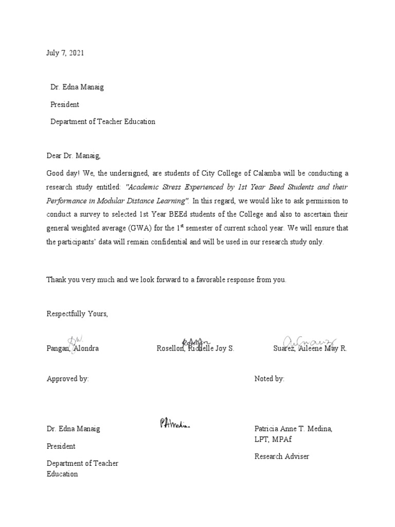 Request For Conduct of Study Letter | PDF | Wellness