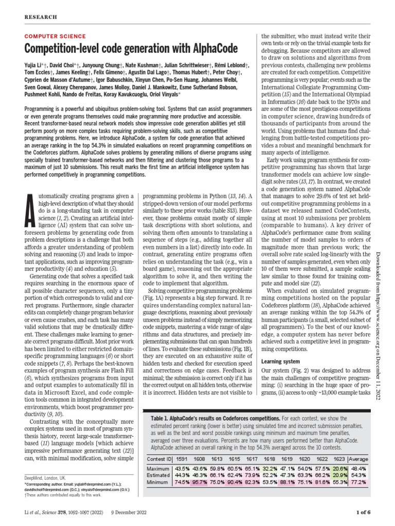 Competition-Level Code Generation With AlphaCode | PDF