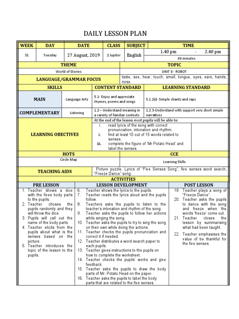 Daily Lesson Plan | PDF | Teachers | Lesson Plan