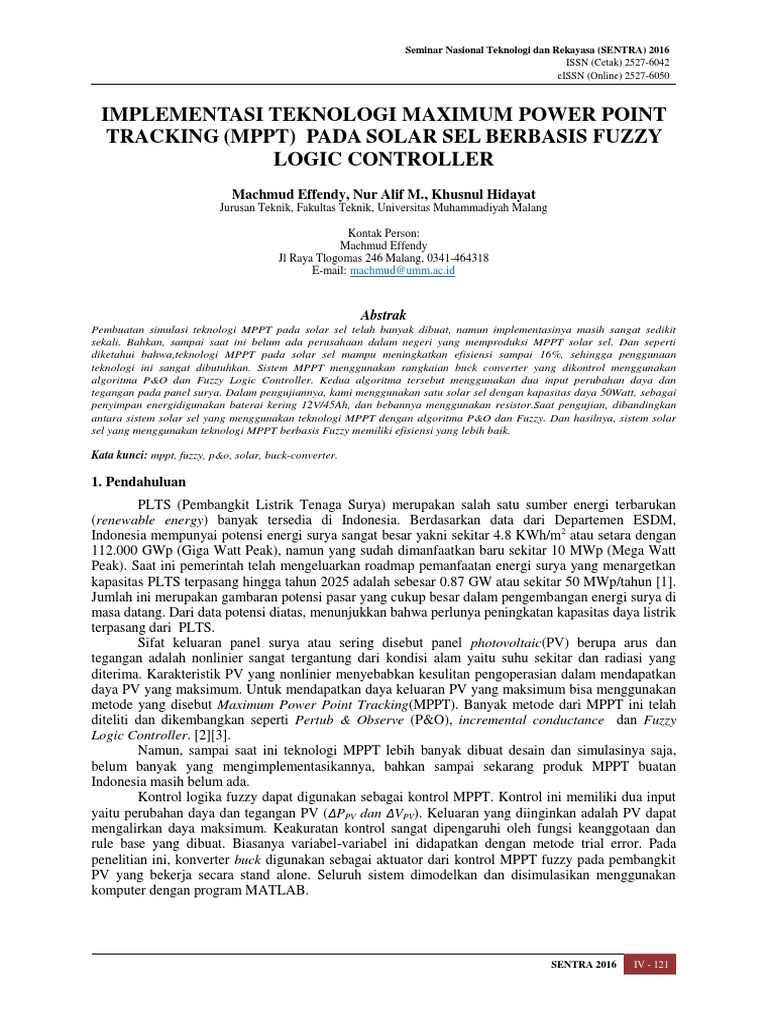 Effendy Mardiyah Hidayat Mppt Fuzzy Pando Solar Buck Converter Pdf
