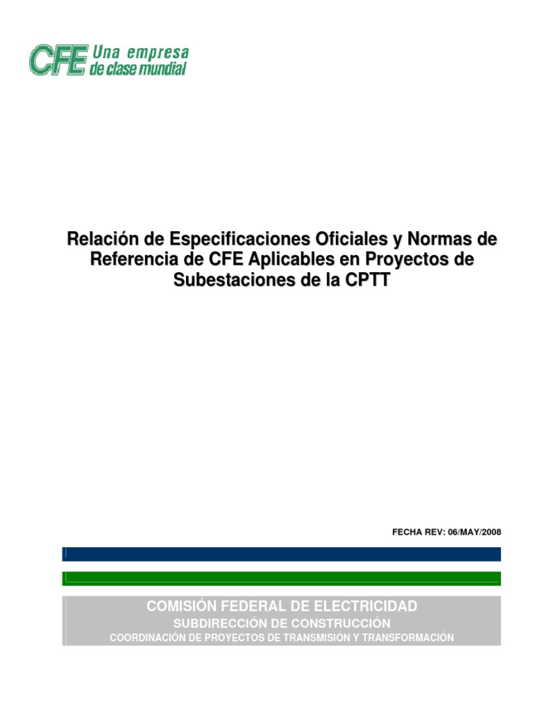 Especificaciones Oficiales y Normas de Referencia de Cfe Aplicables | PDF | Aislador ...
