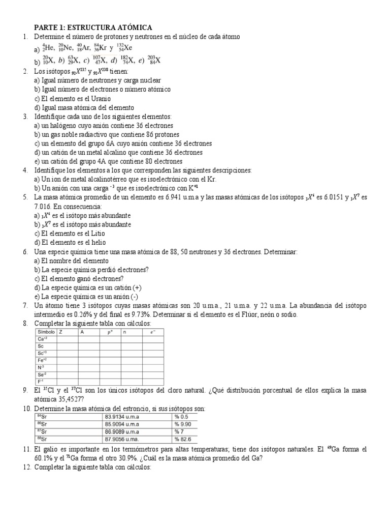 Ejercicios de Masa Atómica | PDF | Isótopo | Protón