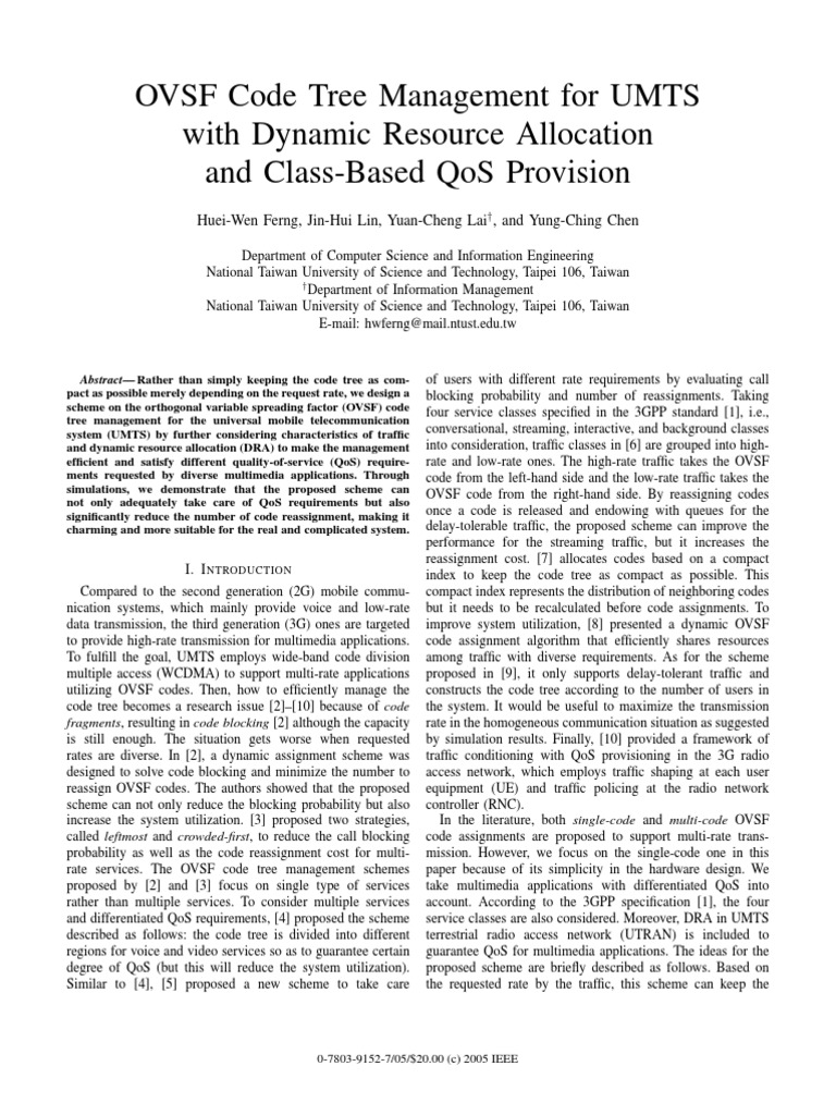 OVSF Code Tree Management For UMTS | PDF | Quality Of Service | Image Segmentation