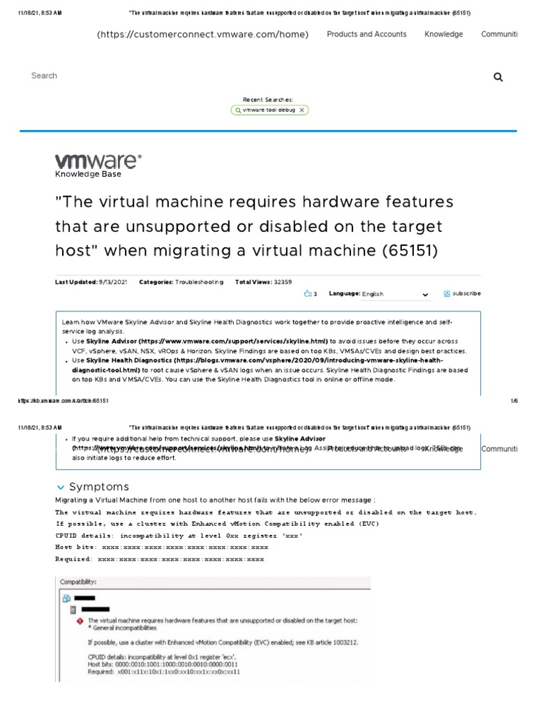 The Virtual Machine Requires Hardware Features That Are Unsupported or Disabled On The Target ...