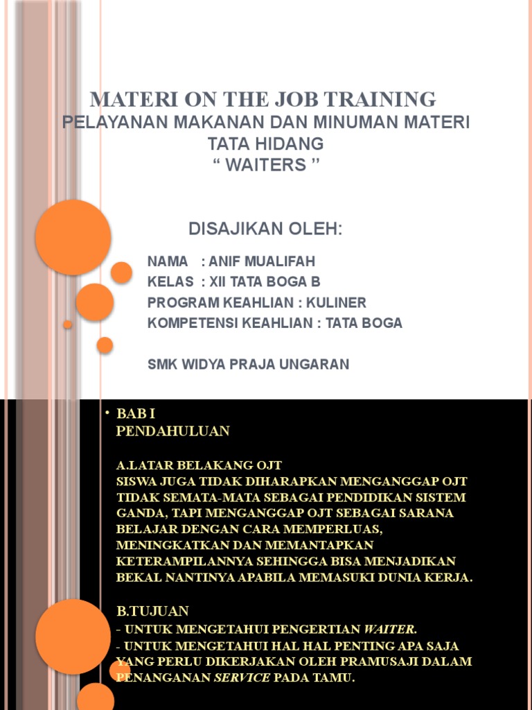 Pelatihan Waiter: Materi dan Praktik OJT | PDF