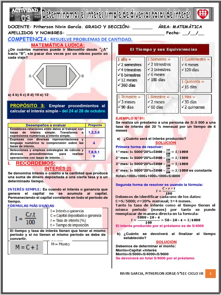5°-UA5 - Ficha3-Interés Simple | PDF | Interés | Tasas de interés