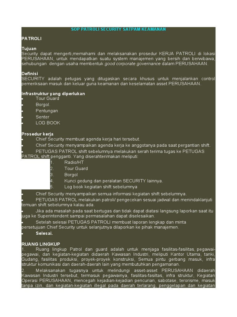 Sop Patroli Security Satpam Keamanan | PDF