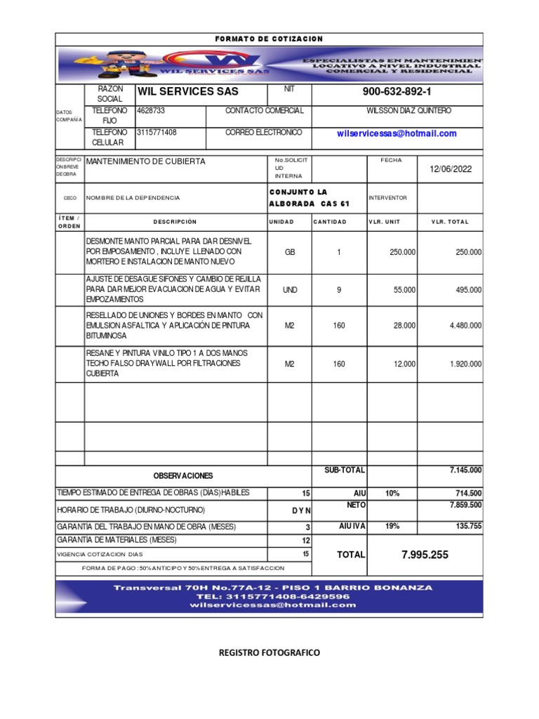 Cotizacion Mantenimiento | PDF