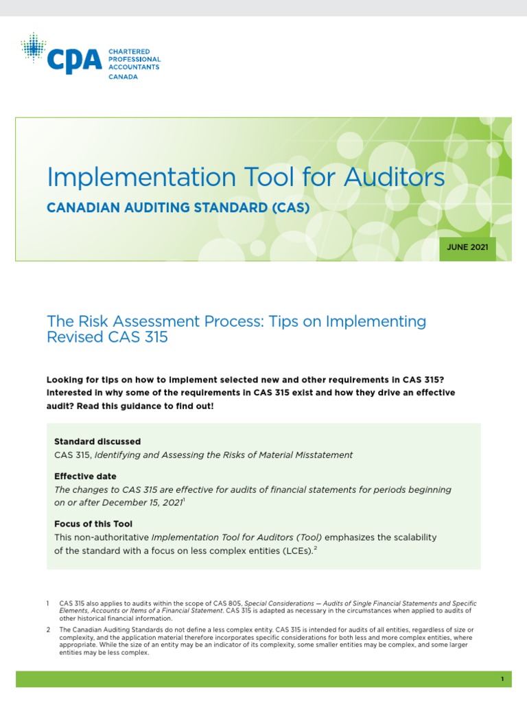 RG Implementation Tool CAS 315 | PDF | Audit | Internal Control