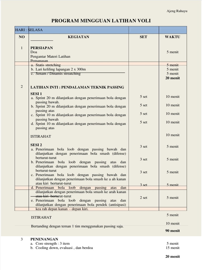 Program Latihan Mingguan Voli untuk Meningkatkan Keterampilan Dasar | PDF