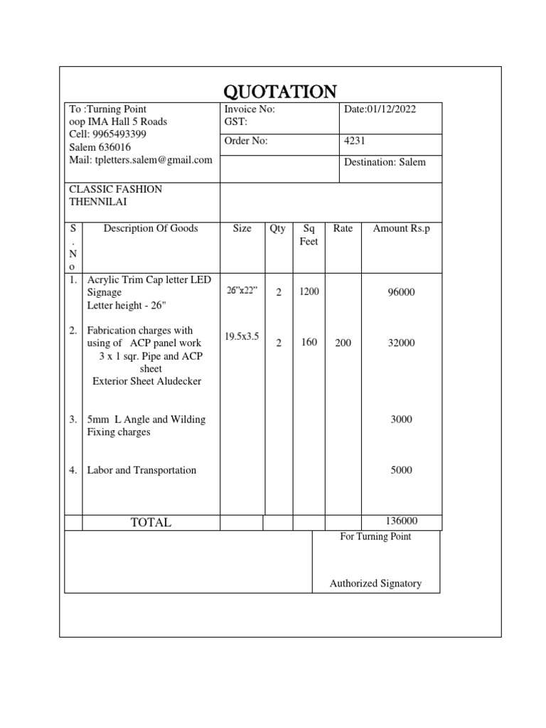 Quotation of A Signage | PDF