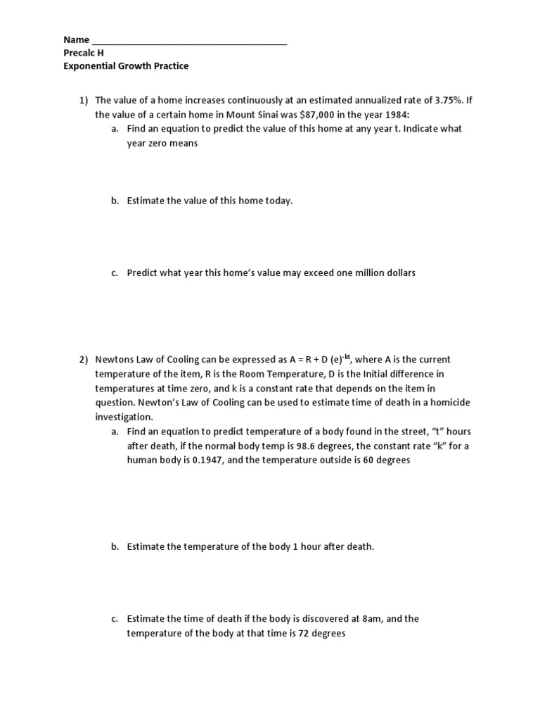 Exponential Modeling Practice | PDF