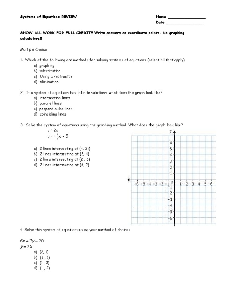 Systems of Equations Assessment REVIEW | Download Free PDF | Equations ...