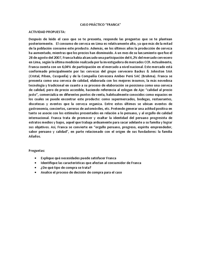 Franca: Cerveza Peruana de Calidad | PDF