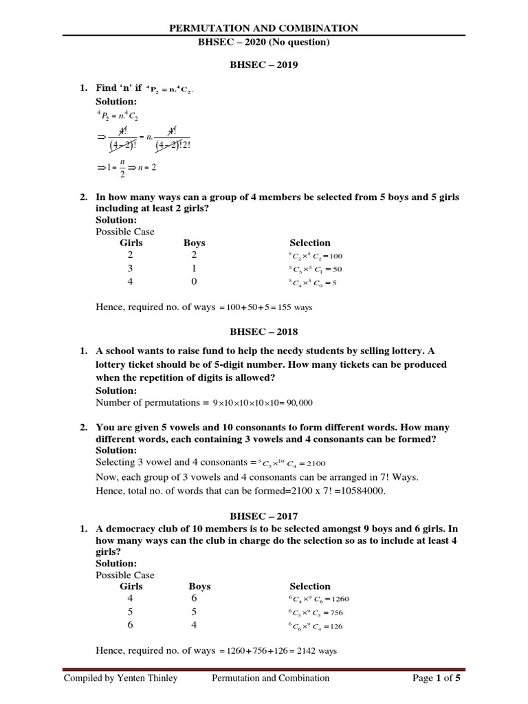 Permutation and Combination-Bhsec | PDF | Linguistics