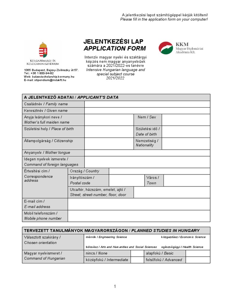HS - Application Form - 2021 - 2022 | PDF