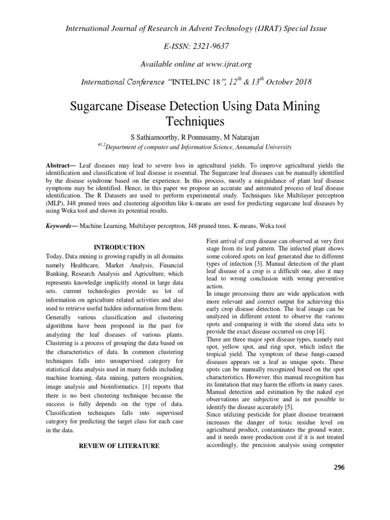 Sugarcane Disease Detection Using Data Mining Techniques Pdf