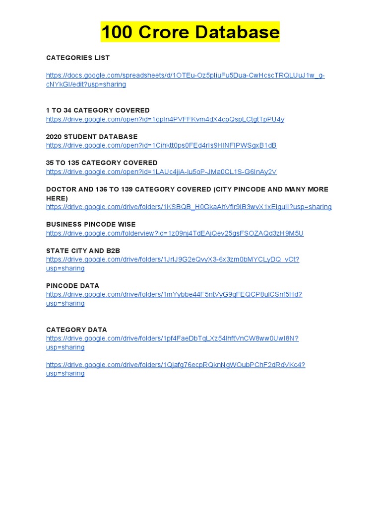 100 Crore Database | PDF