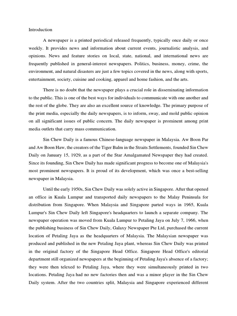History of Sin Chew Daily Newspaper | PDF | Malaysia | Newspapers