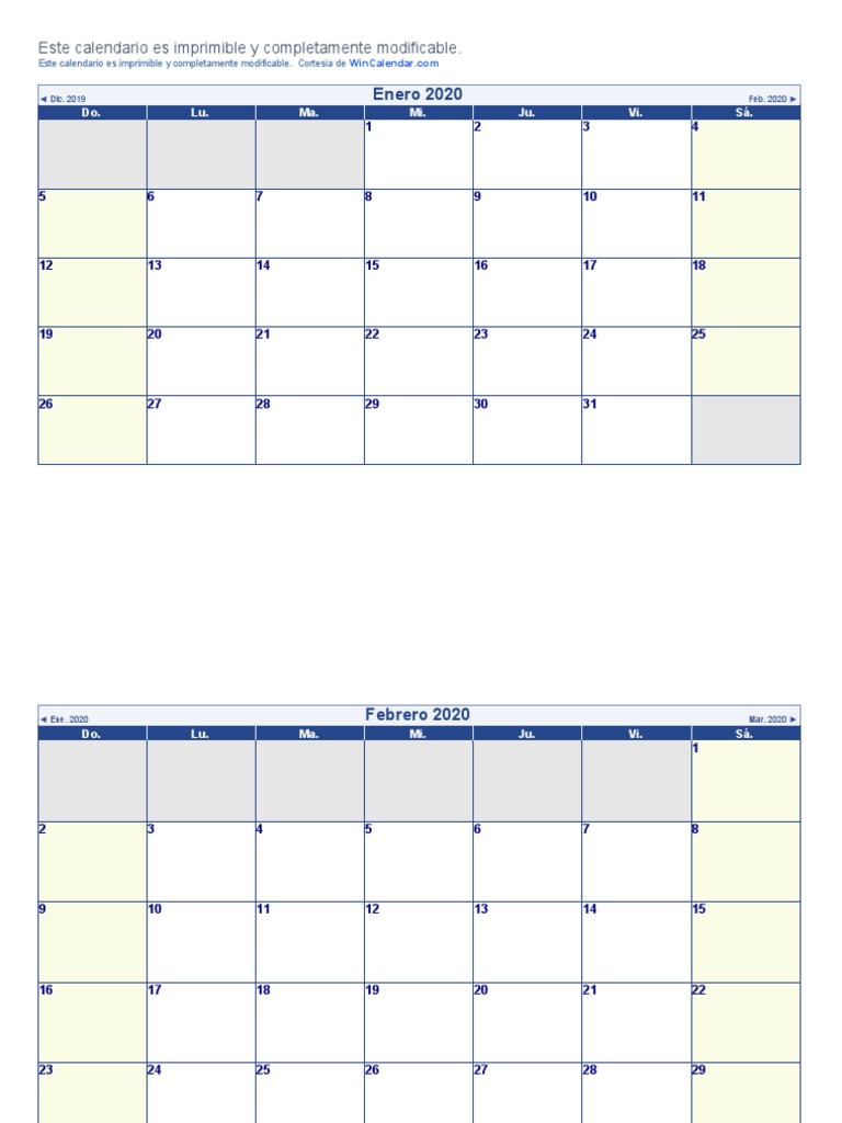 Calendario 2020 PDF Imprimible | PDF