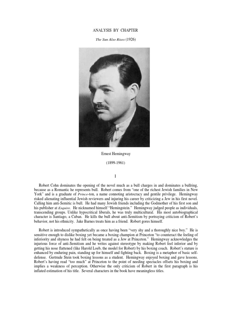 Analysis by Chapter The Sun Also Rises 1926 | PDF | Ernest Hemingway