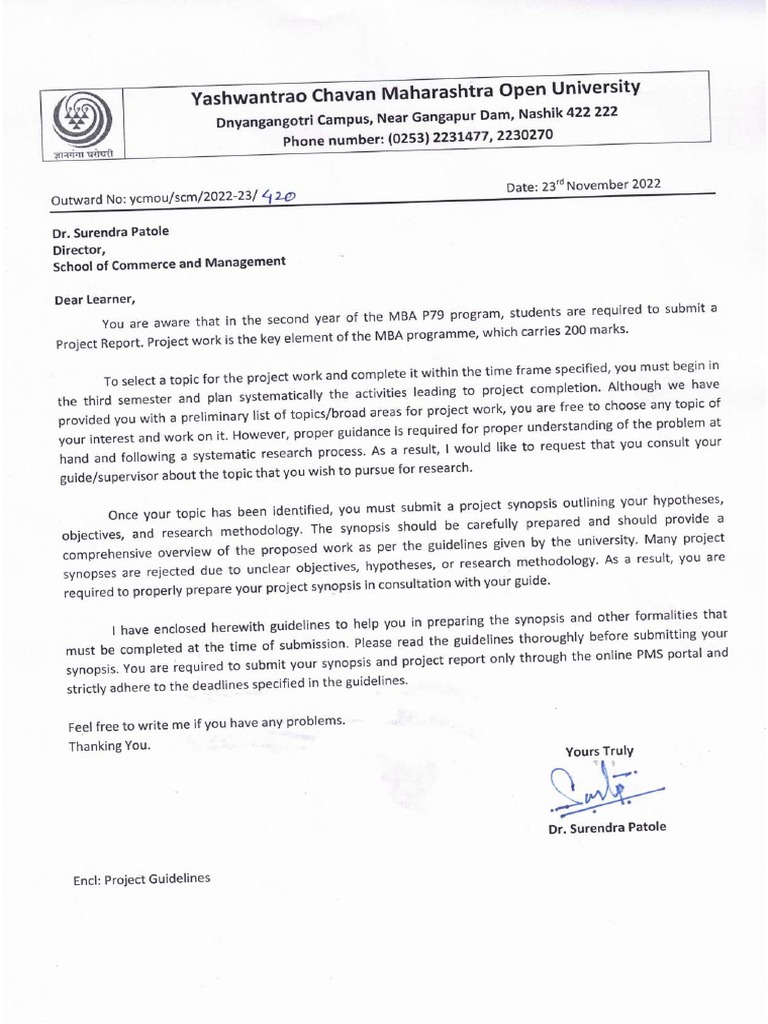 MBA Project Work Guidelines 2022-23 | PDF | Master Of Business ...