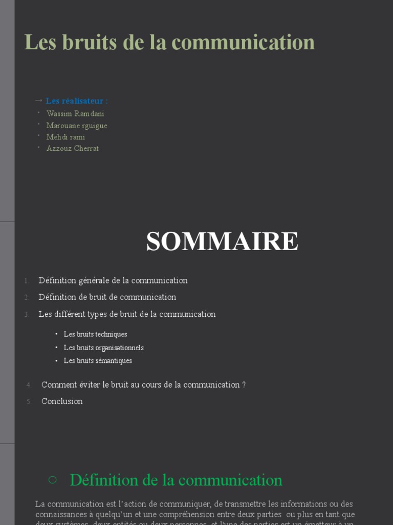 Éxposé Sur Le Bruit de La Communication | PDF | la communication | Bruit