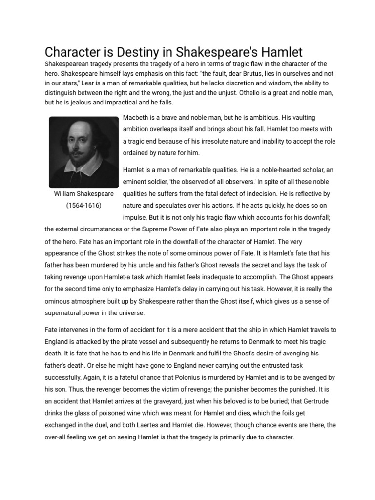 Character Is Destiny in Shakespeare's Hamlet | PDF | Hamlet | Tragedy
