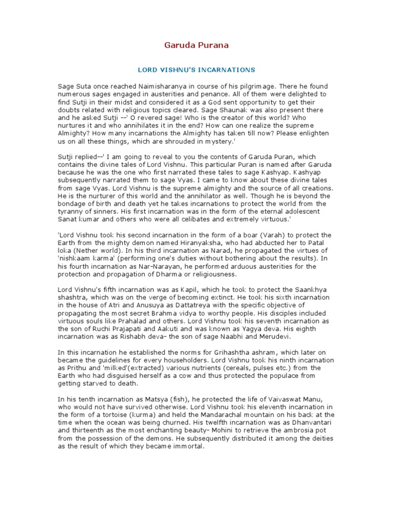 Garuda Purana (English) | PDF | Vishnu | Puranas
