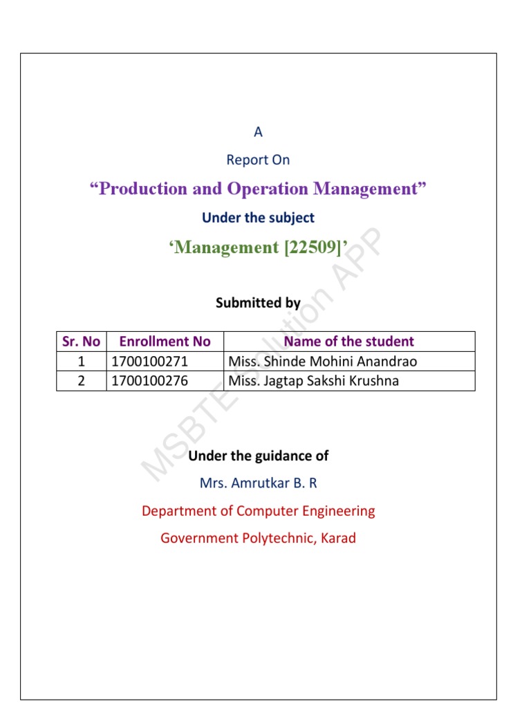 Production and Operations Management Report | PDF | Operations ...