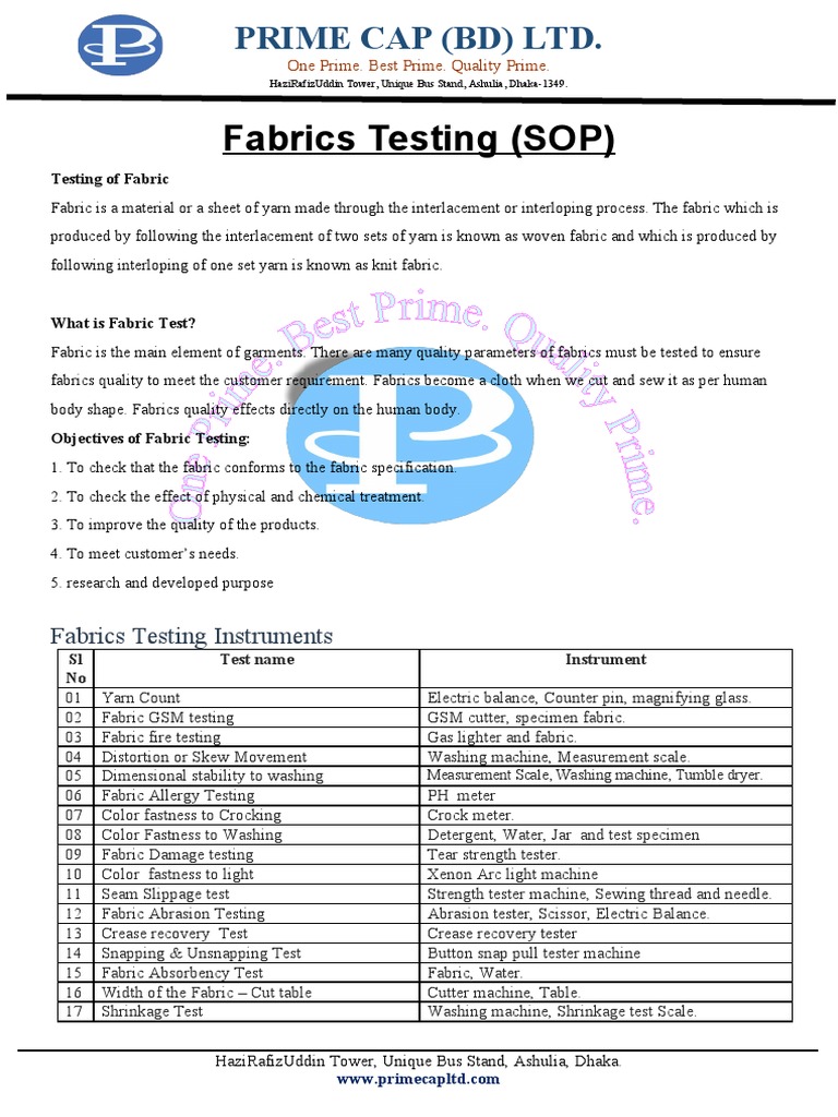 Fabric Testing SOP | PDF | Textiles | Yarn