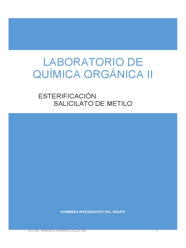 1 Esterificación Salicilato De Metilo Pdf Ester Reacciones Químicas