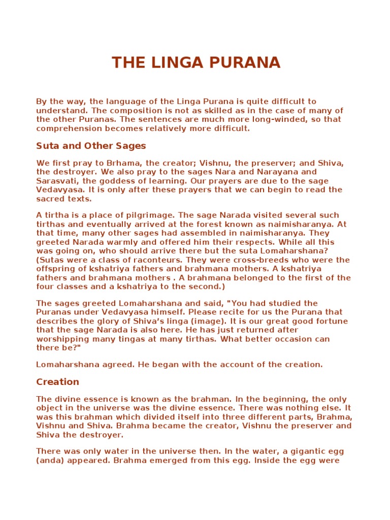 Linga Purana (English) | PDF | Hindu Mythology | Hindu Literature