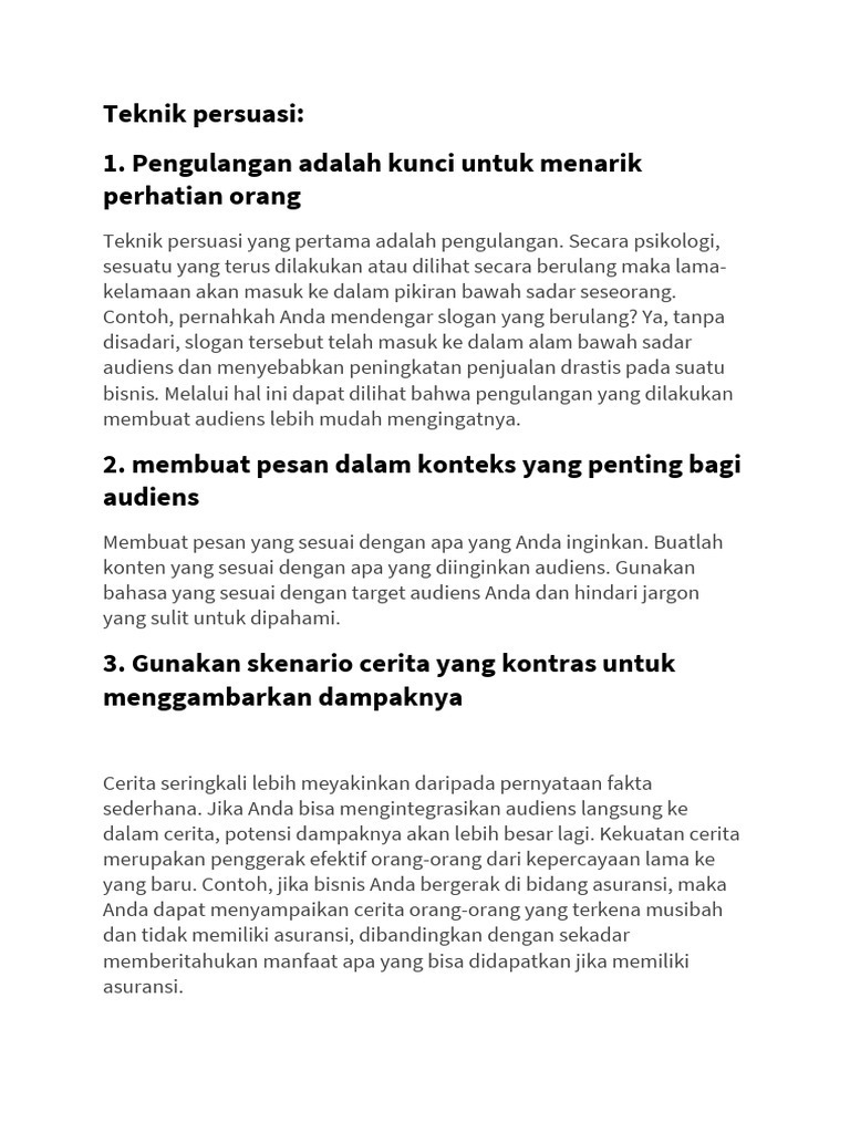 Penjelasan Teknik Persuasi Dan Manfaat | PDF