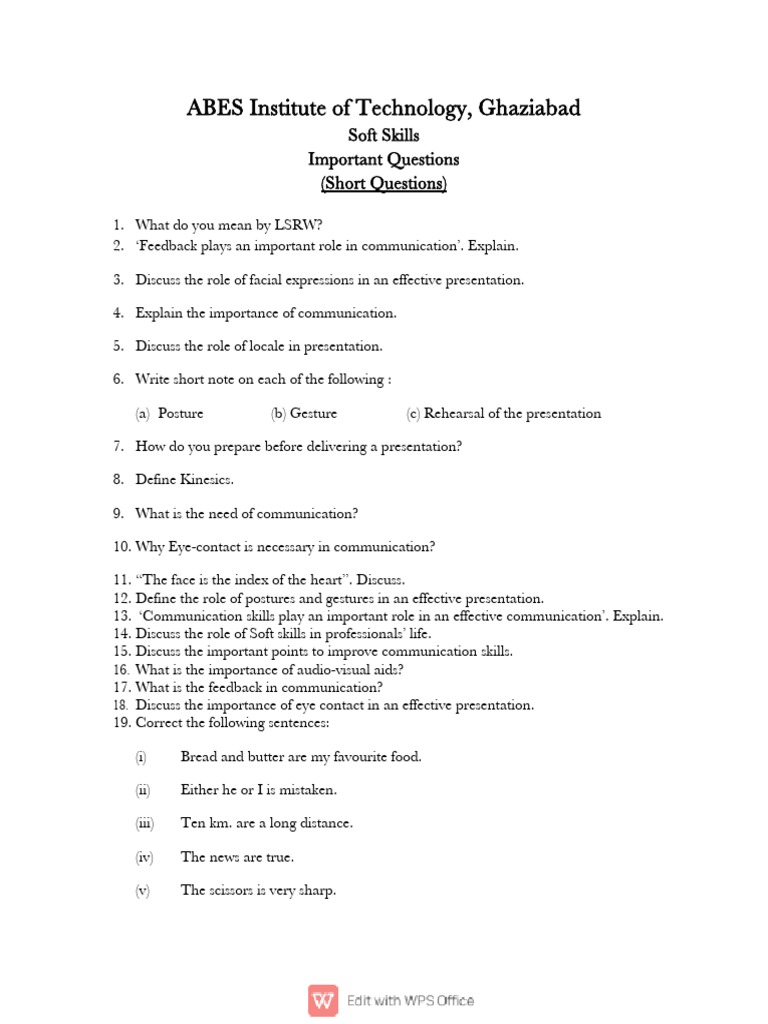 Imp. Que. Soft Skills | PDF