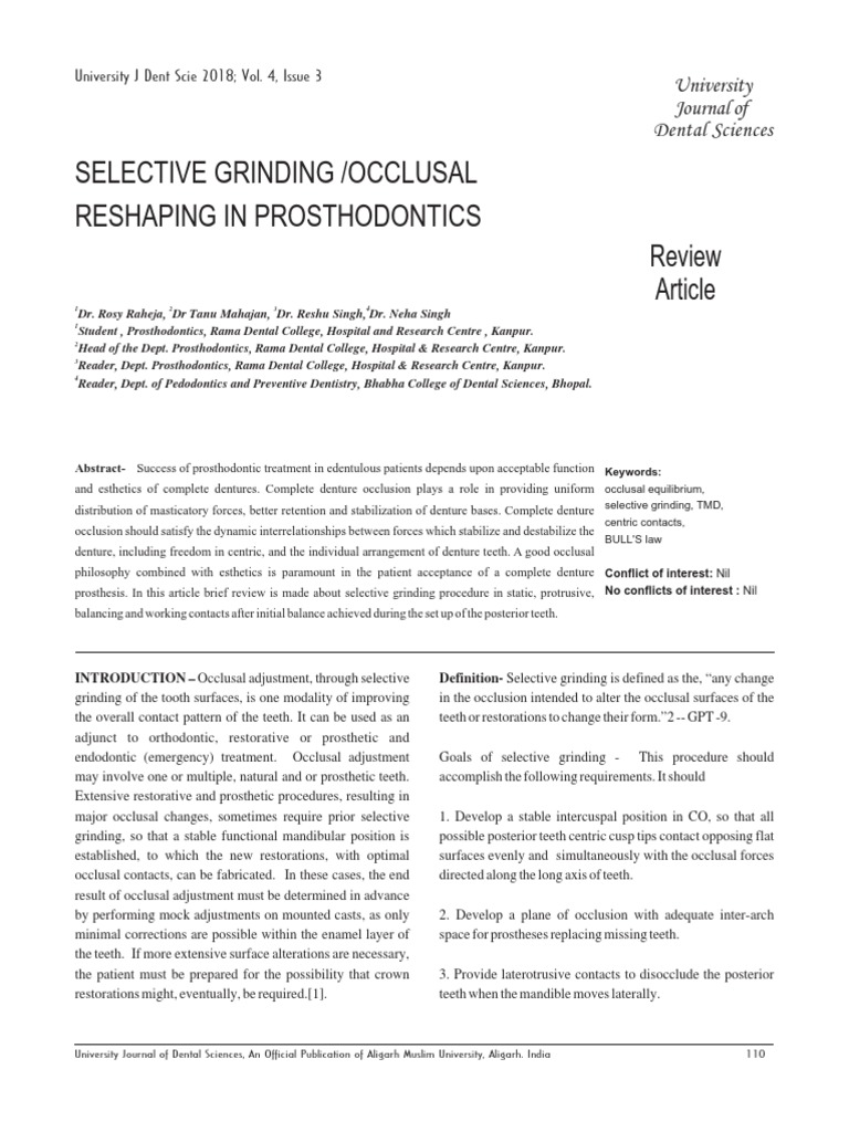 Selective Grinding | PDF | Dentistry Branches | Clinical Medicine