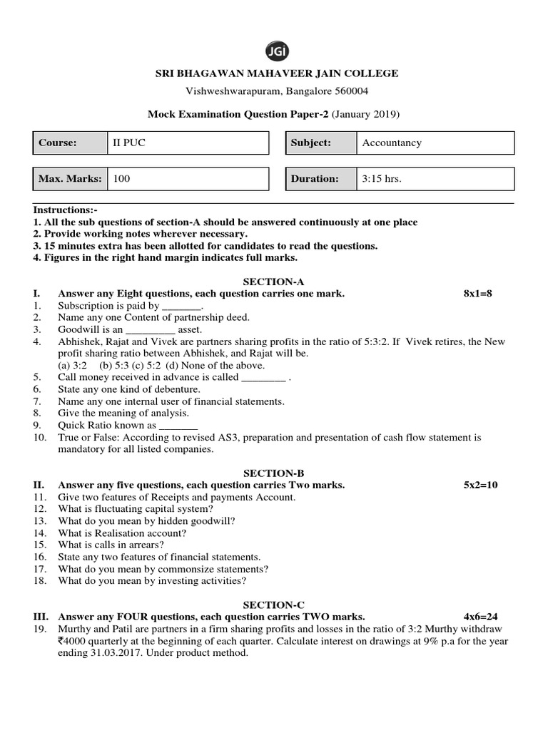 II PUC Accountancy Paper 2 | PDF | Expense | Balance Sheet