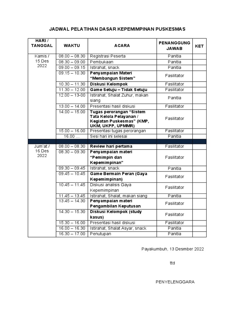 Jadwal Pelatihan Dasar Kepemimpinan | PDF