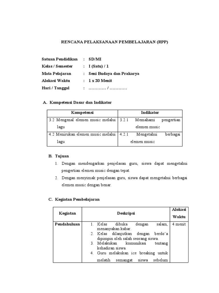 RPP 1 (Elemen Musik) | PDF