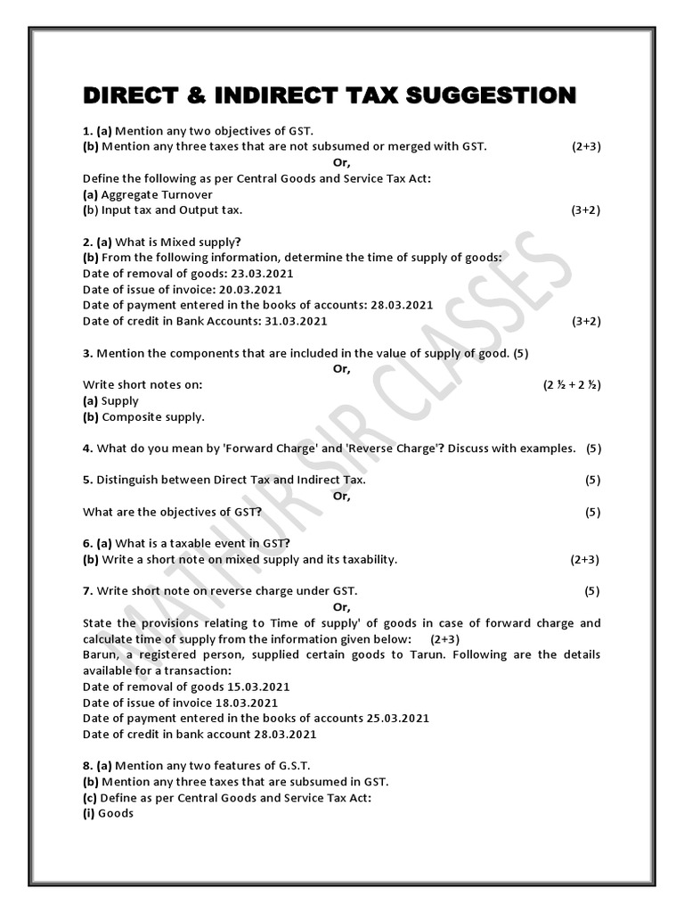 Suggestion Direct & Indirect Tax | PDF | Value Added Tax | Trade