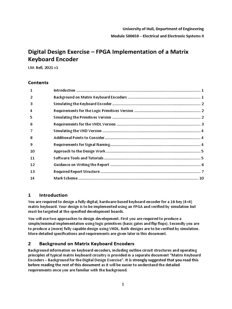 Digital Design Exercise - FPGA Implementation of A Matrix Keyboard ...