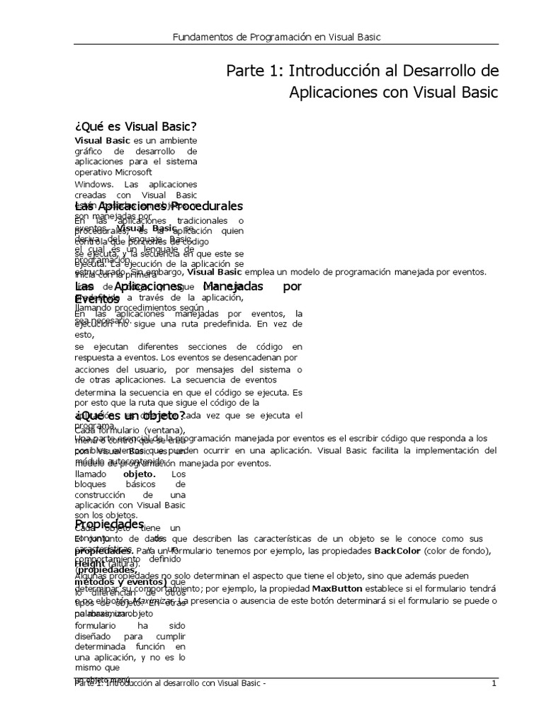Parte 1: Introducción Al Desarrollo de Aplicaciones Con Visual Basic | PDF | Ventana ...
