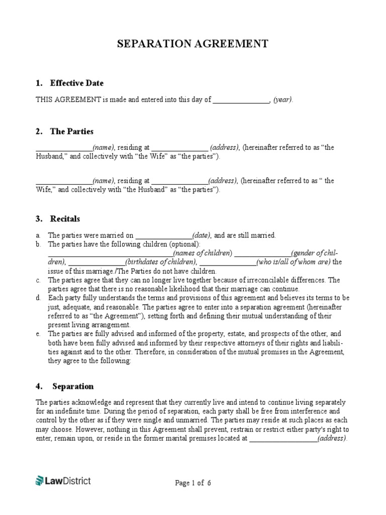 Separation Agreement Template | PDF | Alimony | Child Support