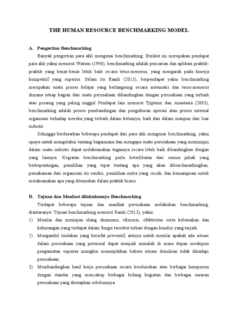 The Human Resource Benchmarking Model Pdf 