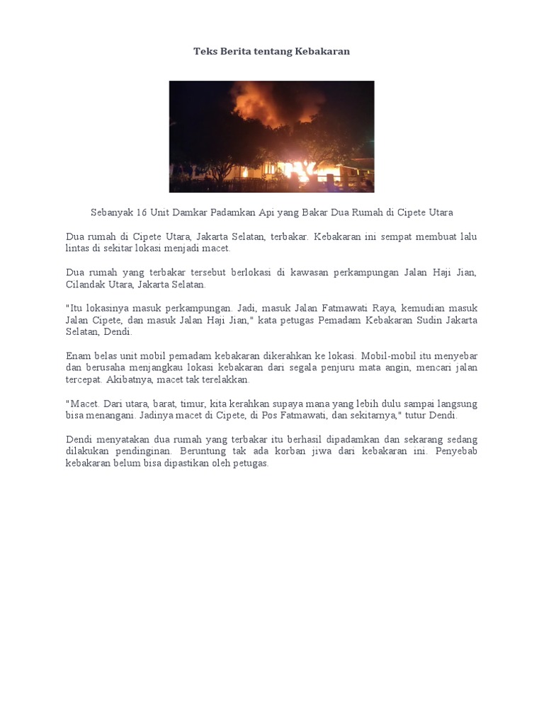 Teks Berita Tentang Kebakaran | PDF