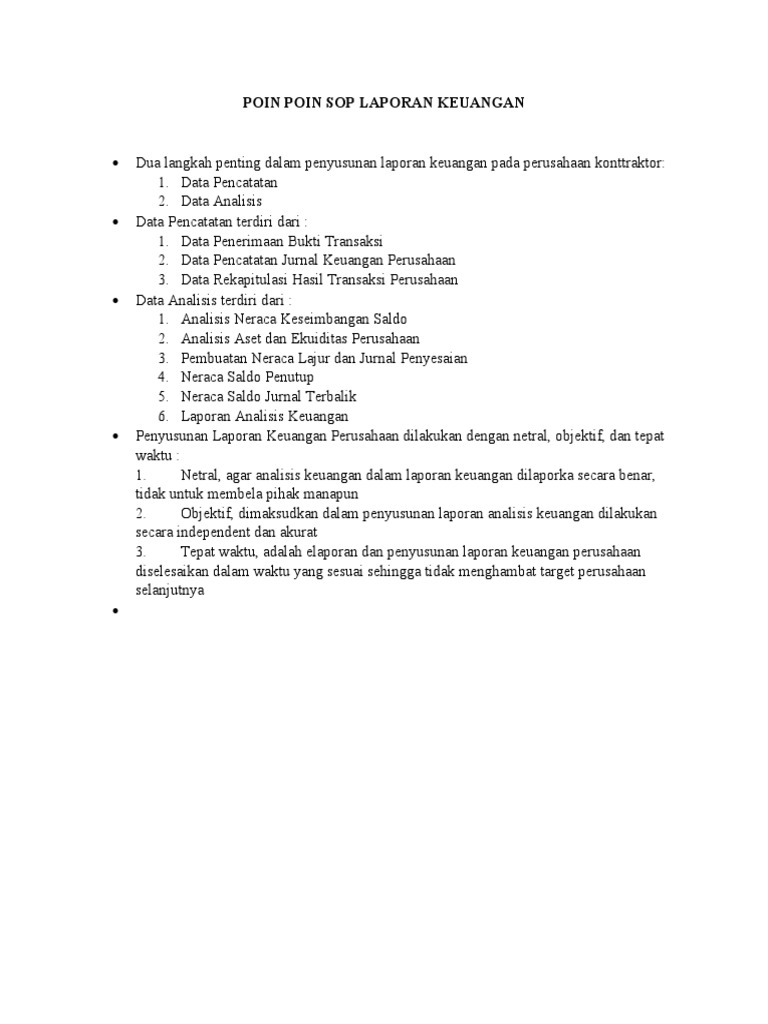 Poin Poin Sop Laporan Keuangan | PDF | Bisnis | Pengelolaan Keuangan & Uang