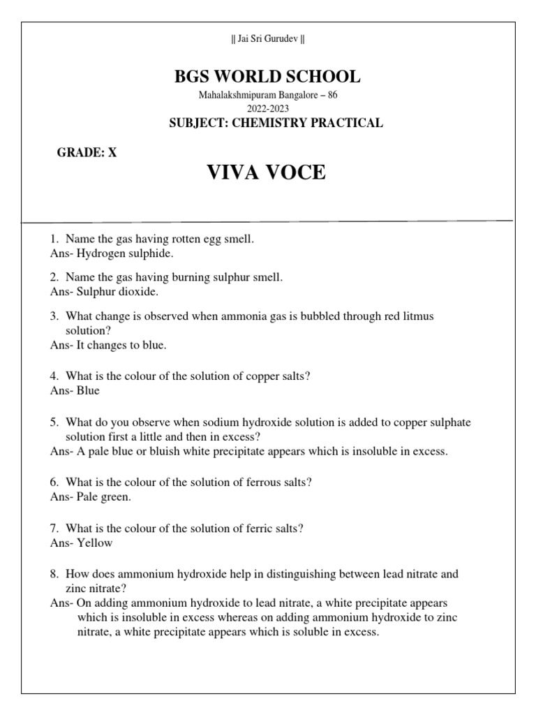 Finalised Grade 10 Practical Viva Voce | PDF | Oxide | Ammonium